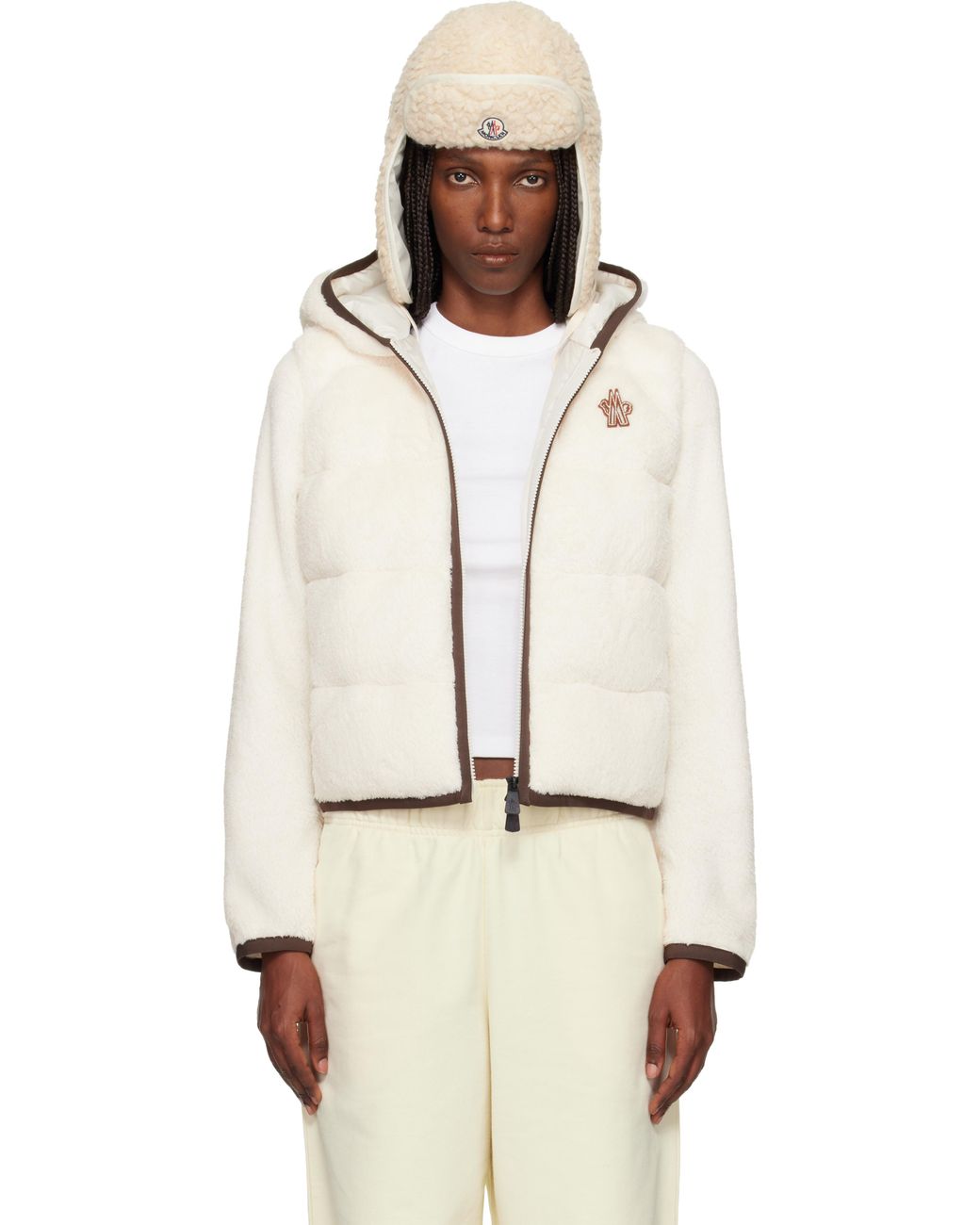 Moncler Off- Padded Polartec Zip-Up Down Jacket in White | Lyst