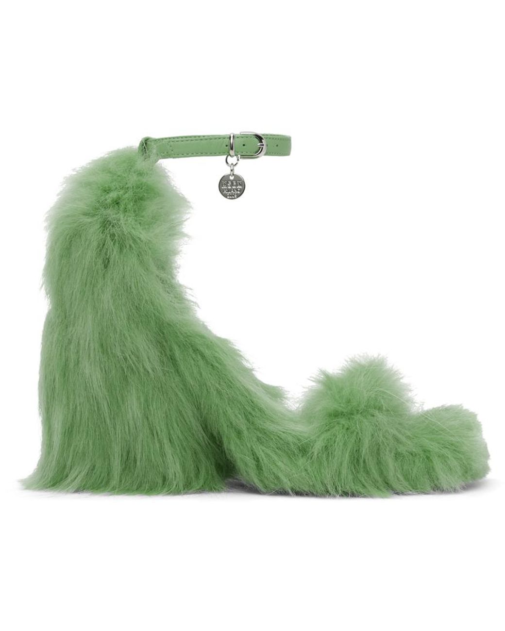 MSGM Green Faux-fur Heeled Sandals | Lyst