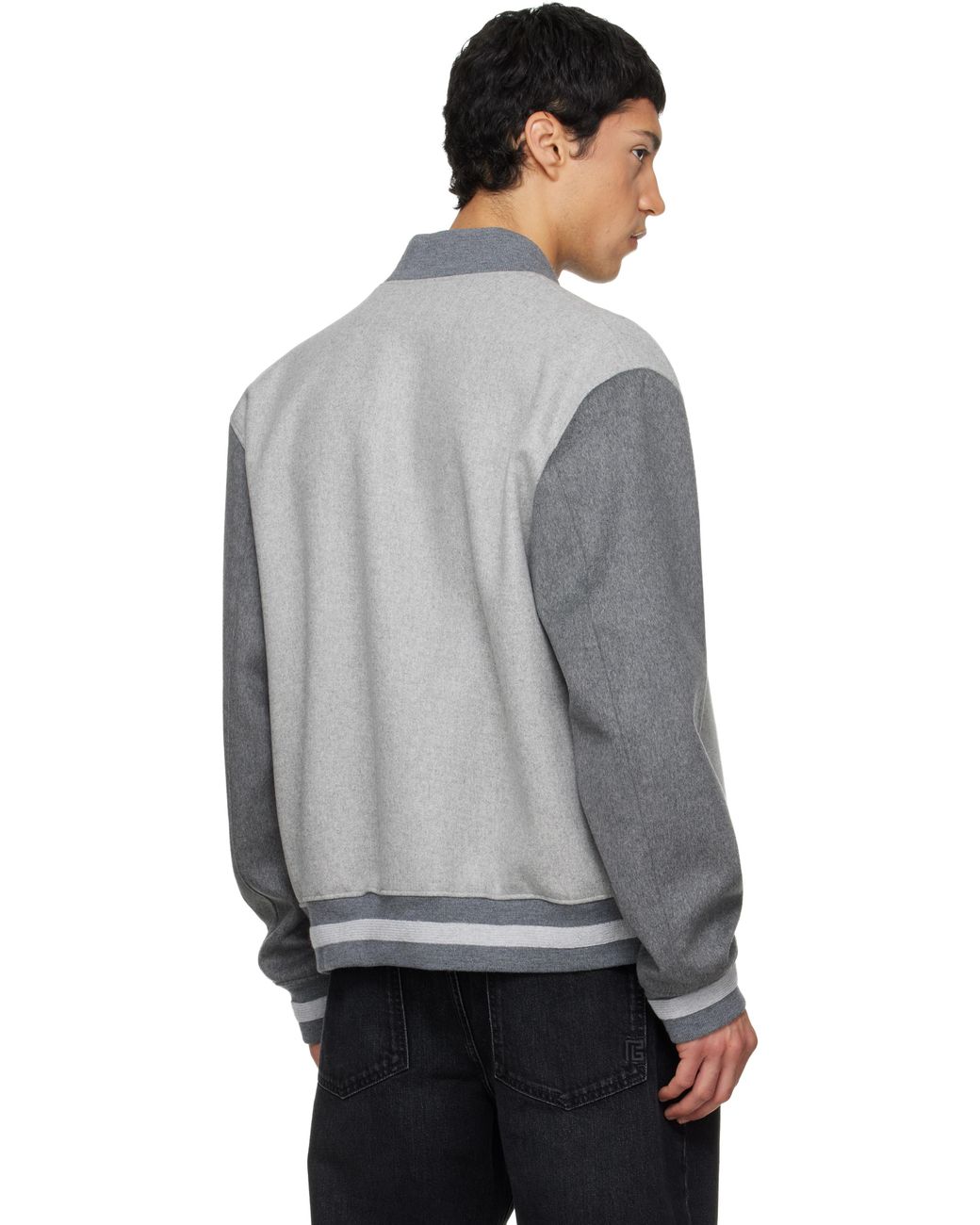 Balmain Wool & Cashmere Varsity Bomber Jacket in Grey for Men | Lyst UK
