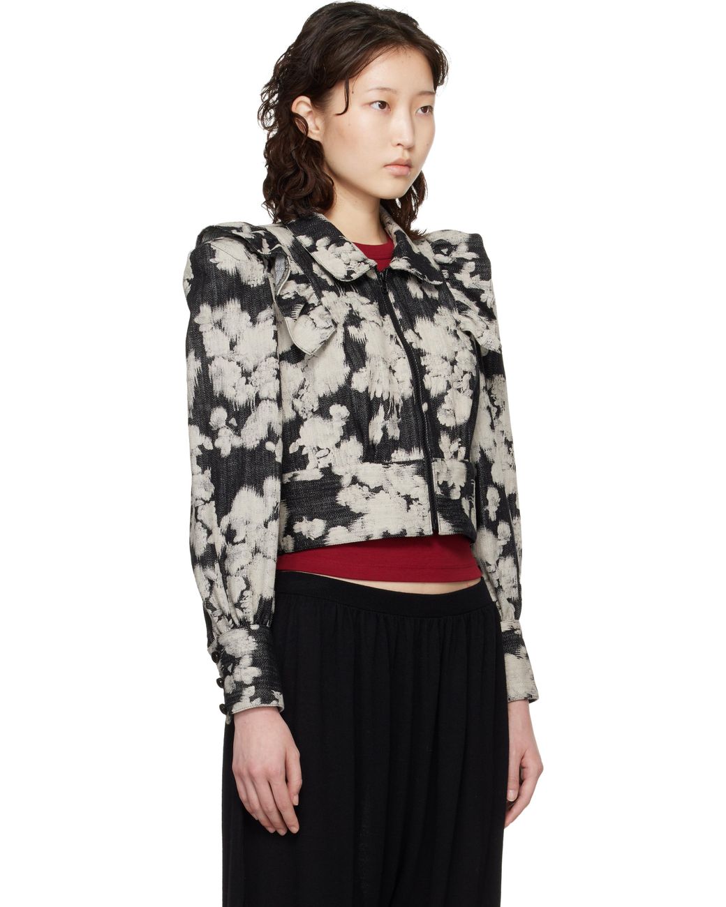 Anna Sui Off- Cropped Ruffle Jacket in Black | Lyst