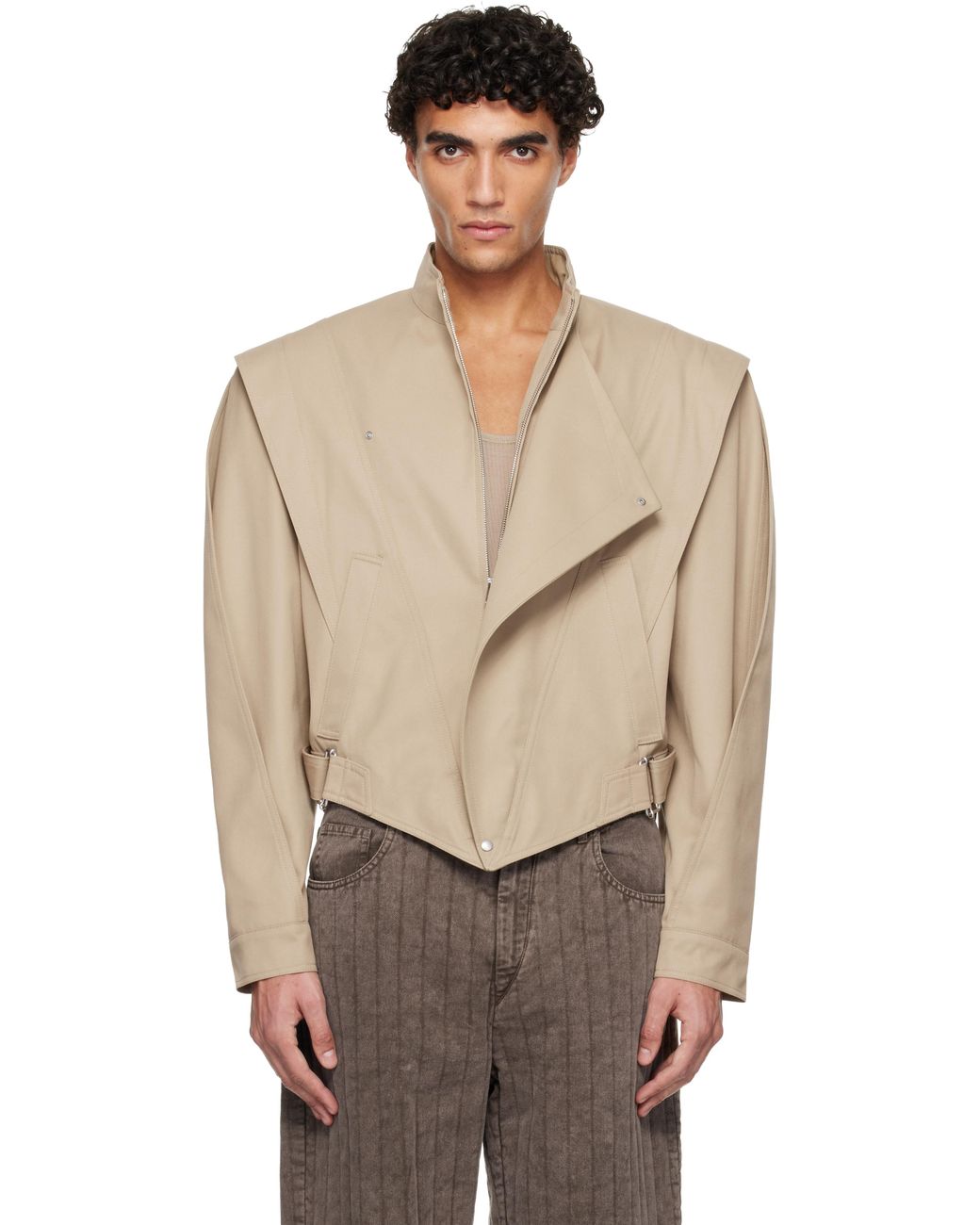Mugler Asymmetric Officer Jacket in Natural for Men | Lyst UK