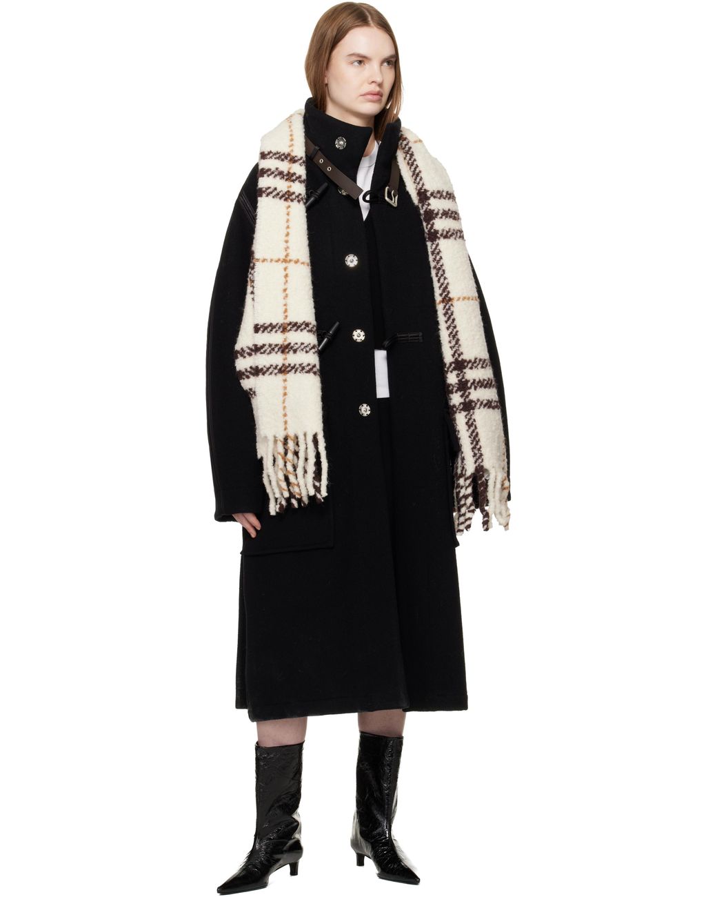Burberry Off- Check Alpaca Wool Blend Bouclé Scarf in Black | Lyst