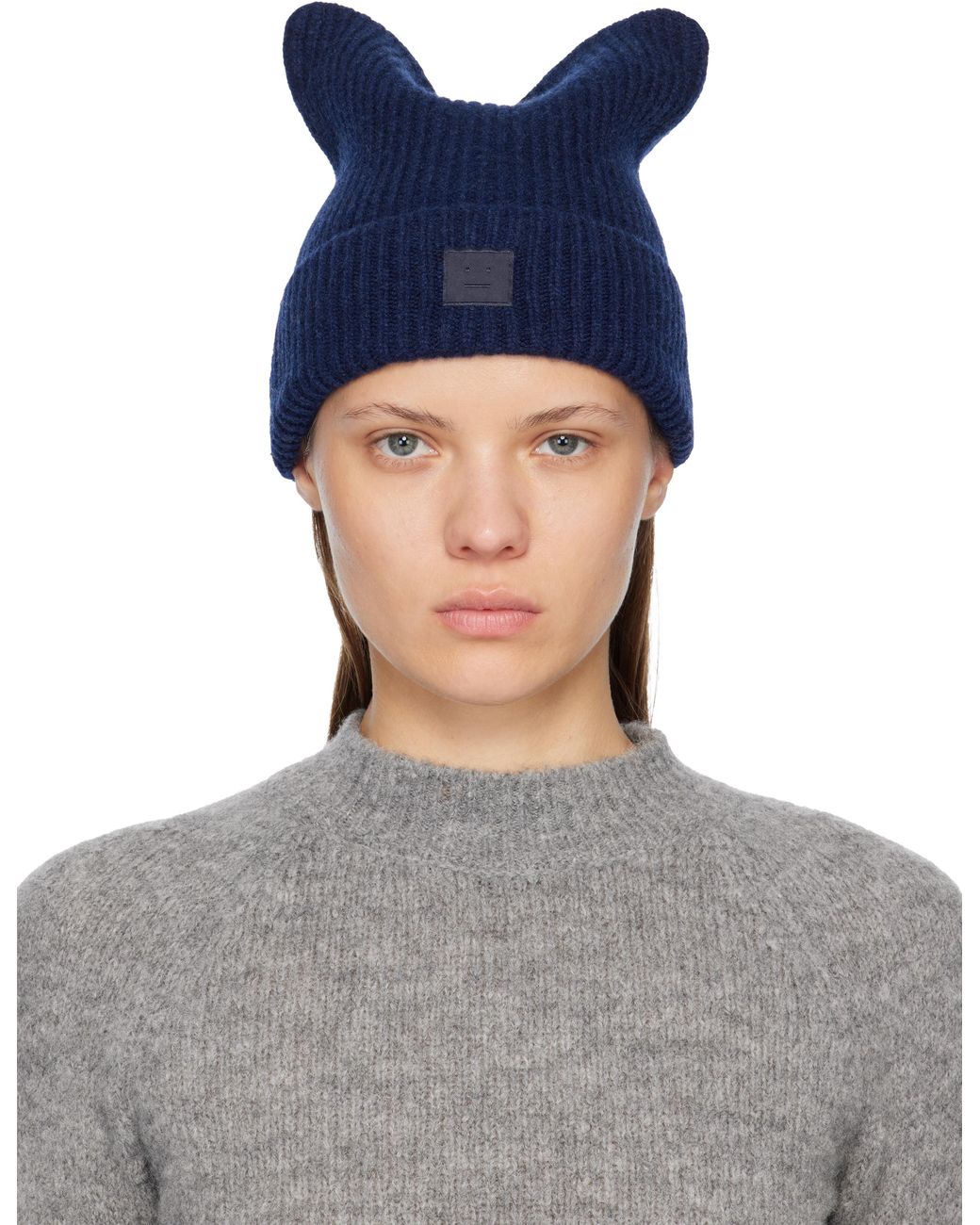 Acne Studios Face Logo Square Beanie in Blue | Lyst UK