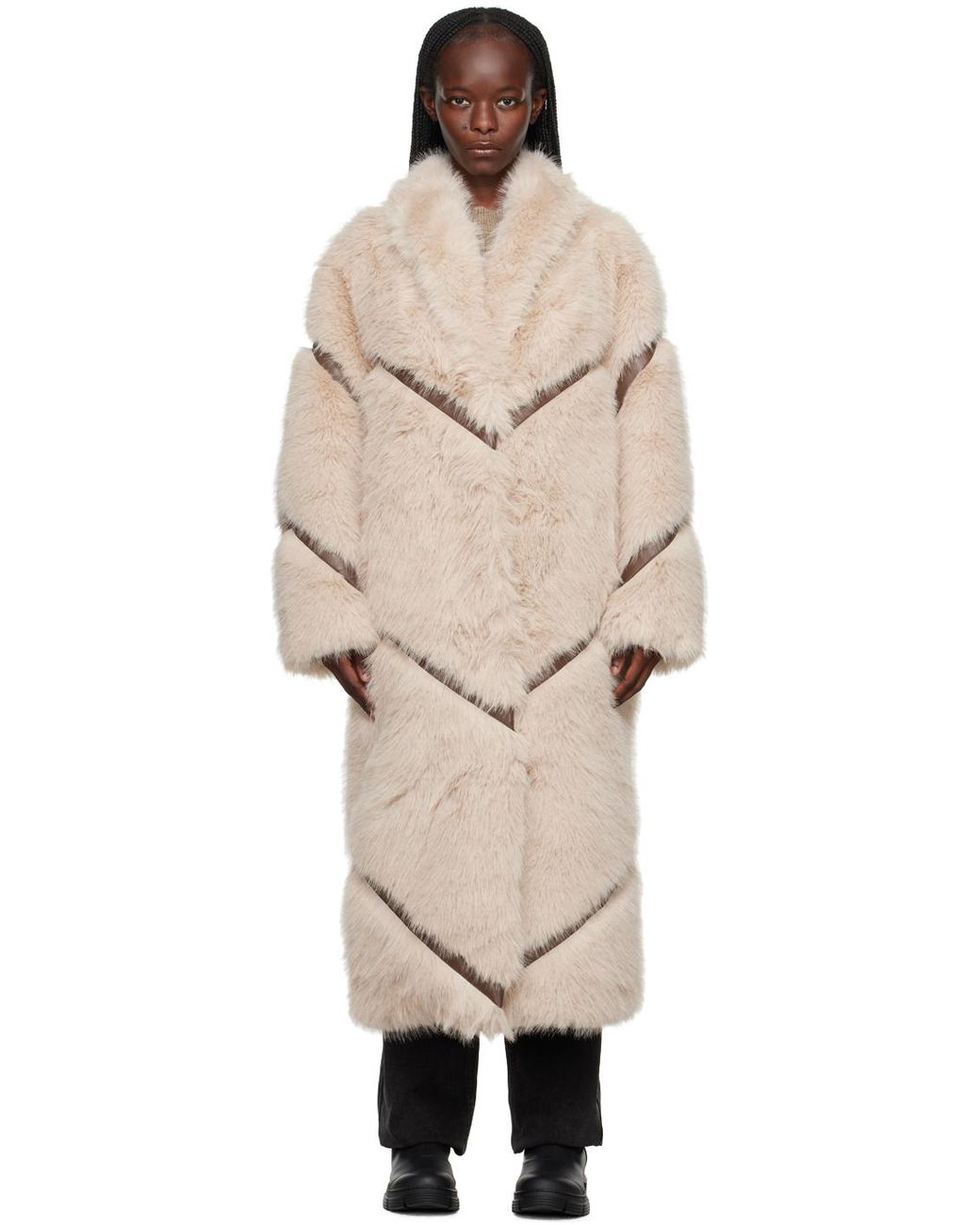 Stand Studio Beige Everleigh Faux-fur Coat in Natural | Lyst UK