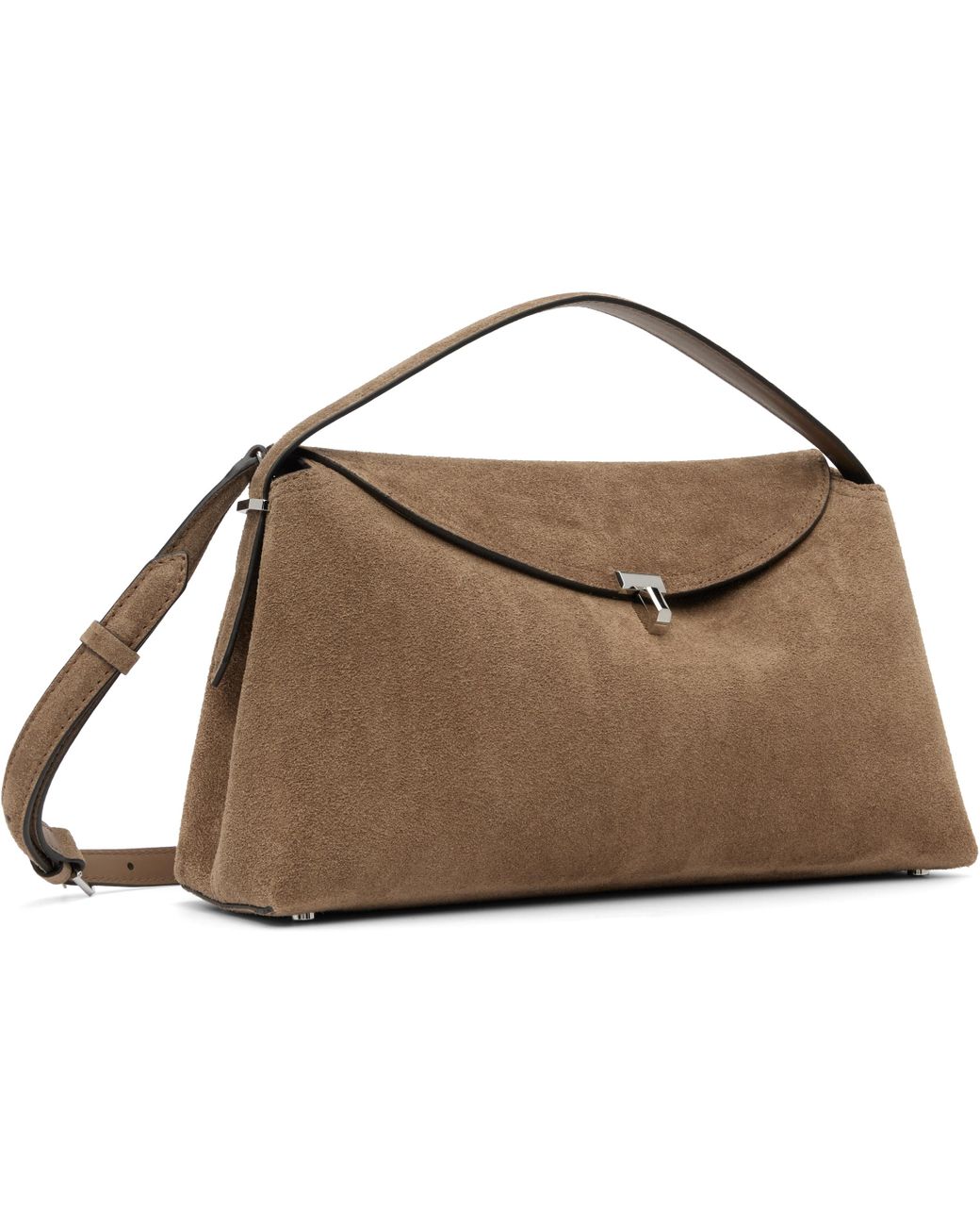 TOTEME Taupe T-Lock Suede Top Handle Bag in Black | Lyst