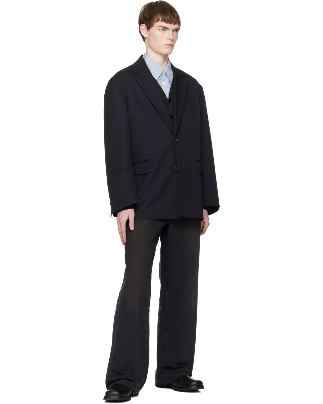 Ssstein Wool Kersey Oversized Single Breasted Blazer in Black for Men ...