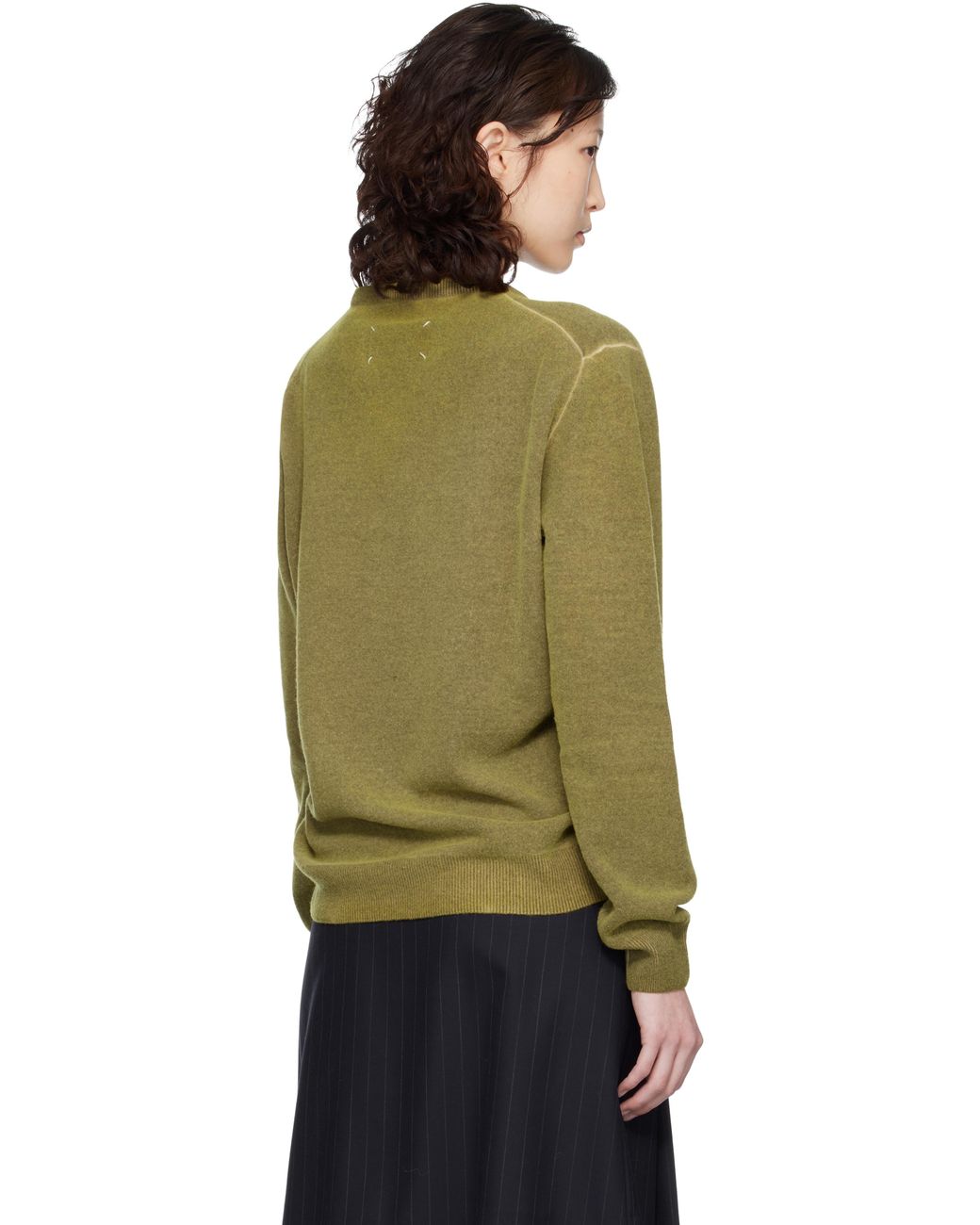 Maison Margiela Virgin Wool V-Neck Sweater in Green | Lyst UK
