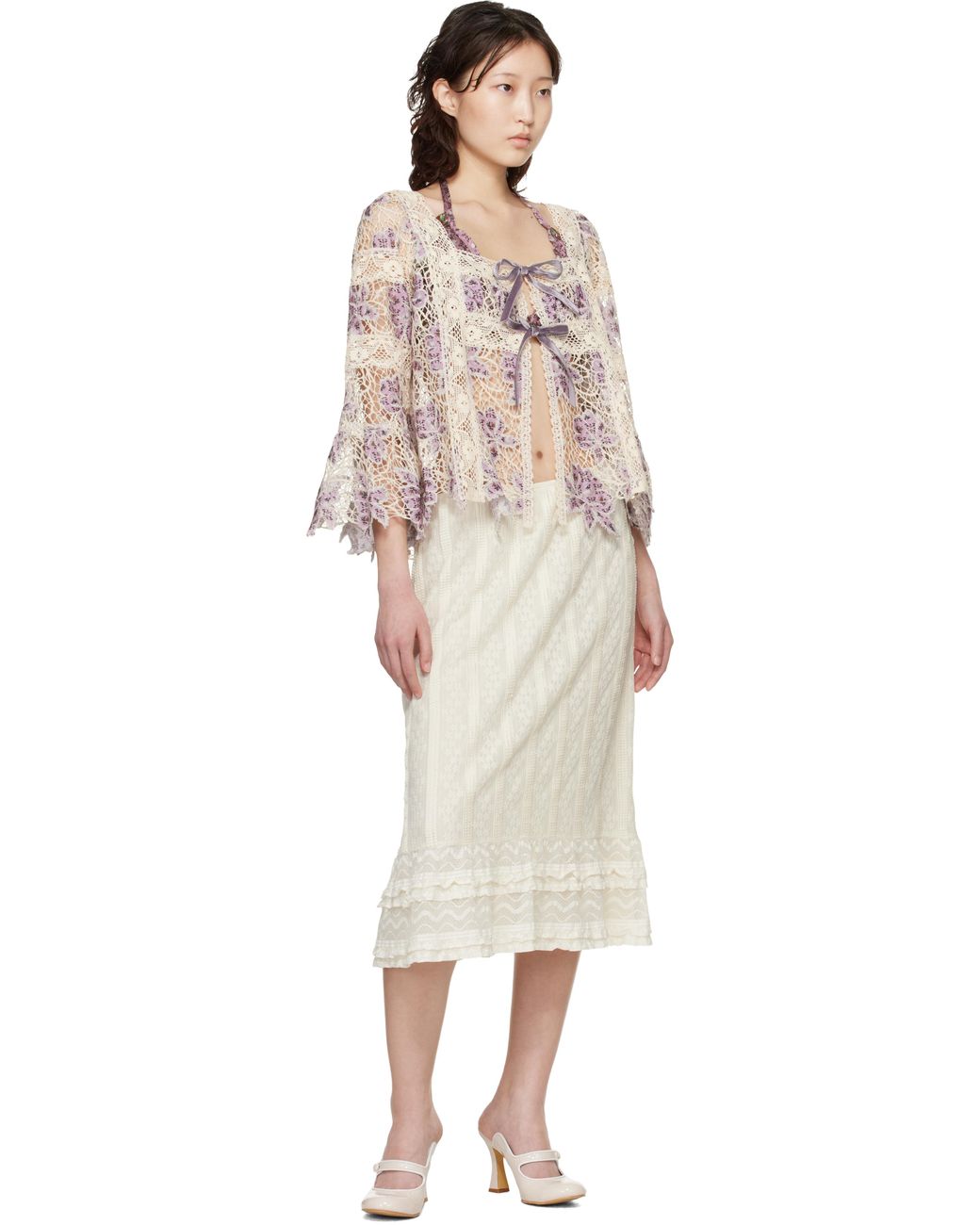 Anna Sui Off- Medallion Floral Lace Tie Blouse in Natural | Lyst