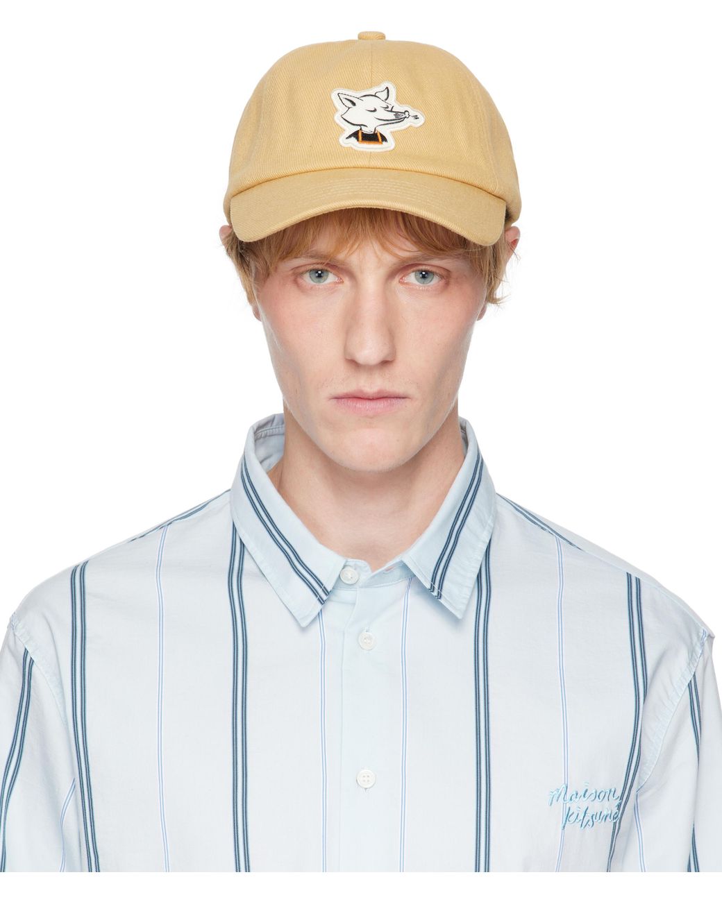 Maison Kitsuné Barista Fox Patch Cap in White for Men | Lyst
