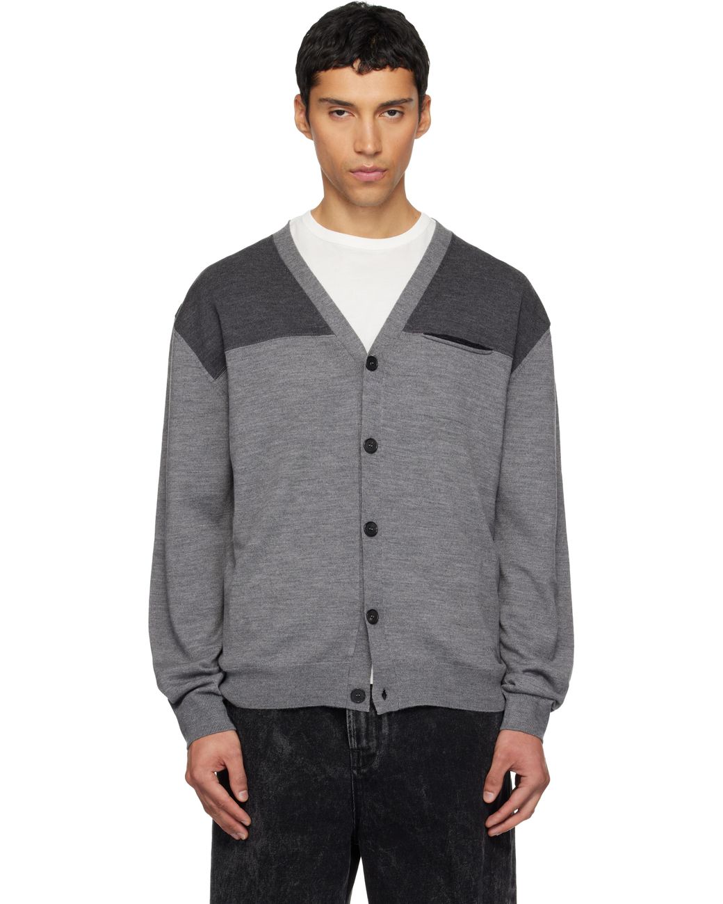 Lanvin Bicolor Cardigan in Grey for Men | Lyst UK