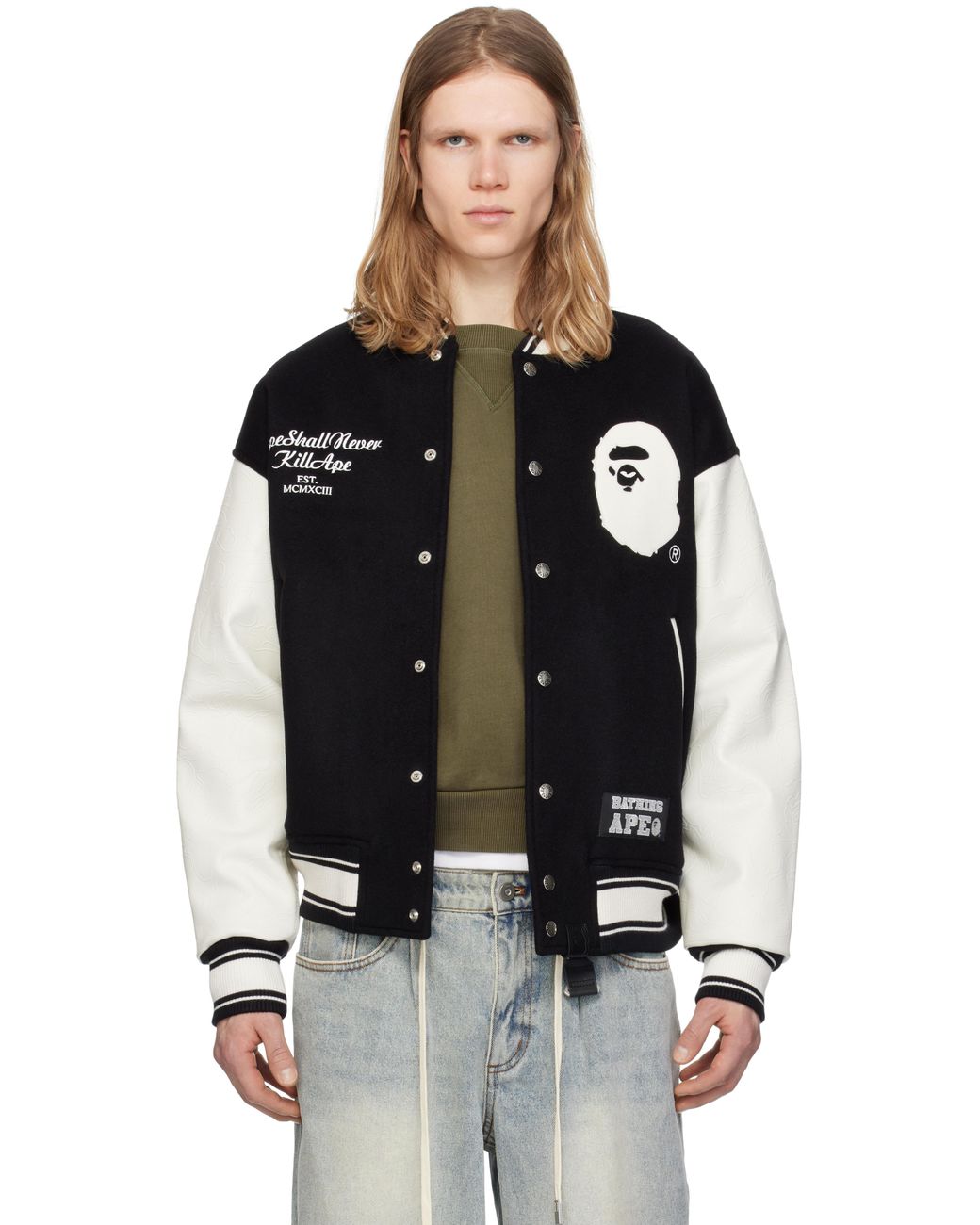 A Bathing Ape Varsity Bomber Jacket in Black for Men | Lyst