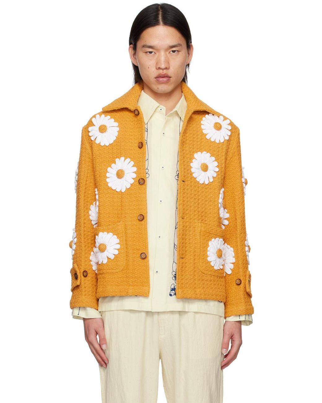 HARAGO Daisy Appliqué Jacket in Orange for Men | Lyst