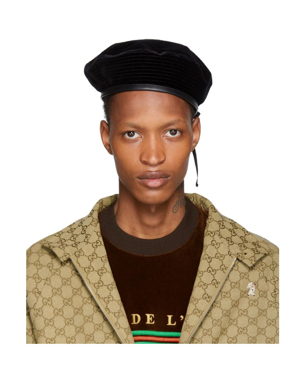 Gucci Black Velvet Beret for Men | Lyst