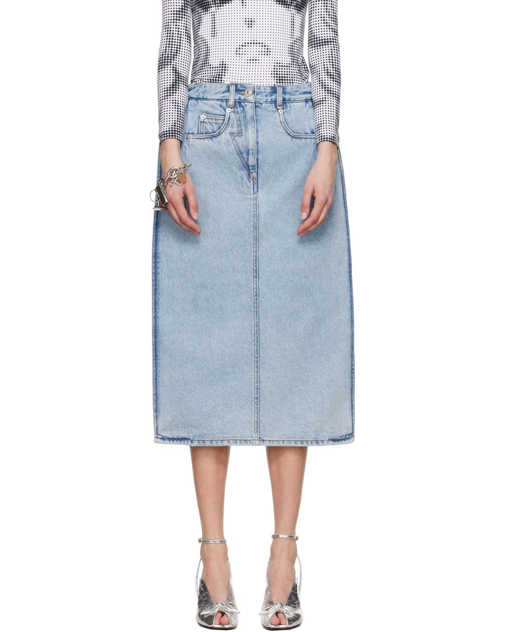 Pushbutton Back Panty Square Denim Midi Skirt in Black | Lyst