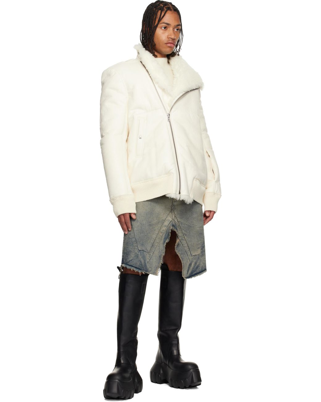 Rick Owens Off- Concordians Hollywood Flight Shearling Jacket in White ...
