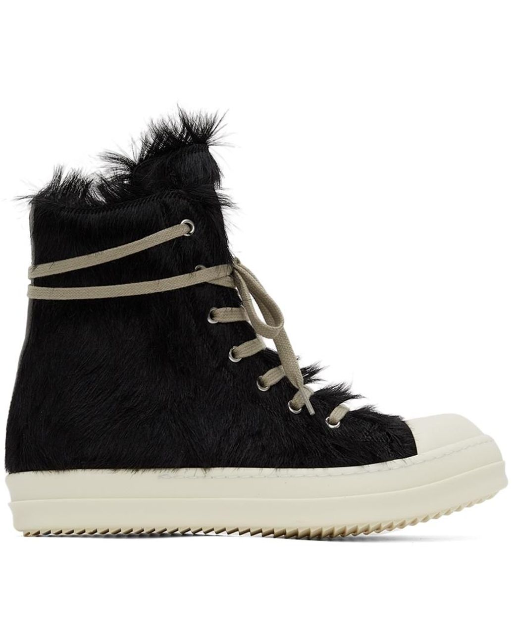 Rick Owens Pony Hair Sneakers in Black for Men | Lyst