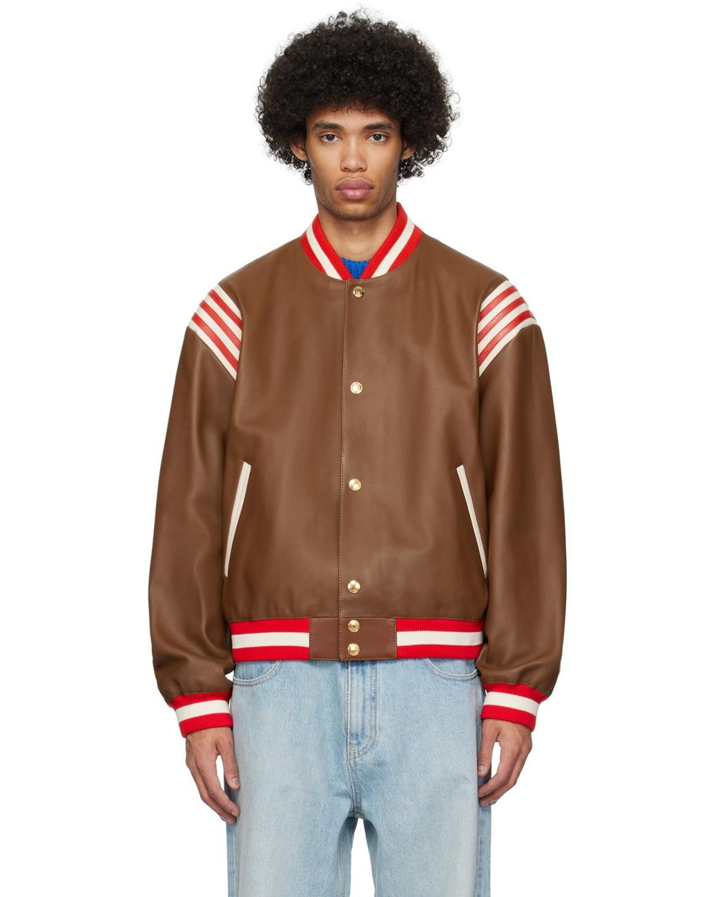 Bally Brown Striped Leather Jacket for Men | Lyst
