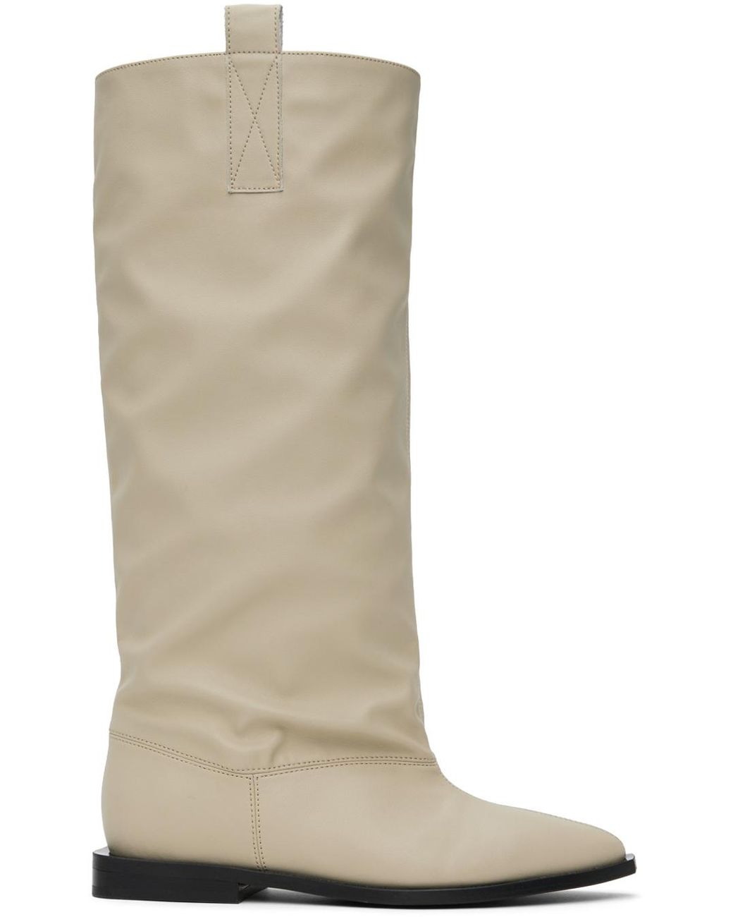 Ganni Western Loose Flat Tubular Boots in Brown | Lyst