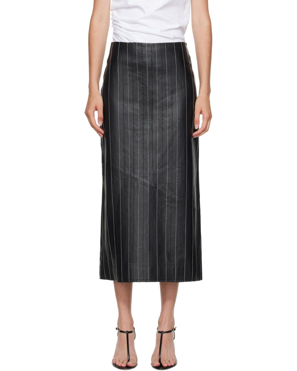 Victoria Beckham Kick Detail Leather Midi Skirt in Black | Lyst