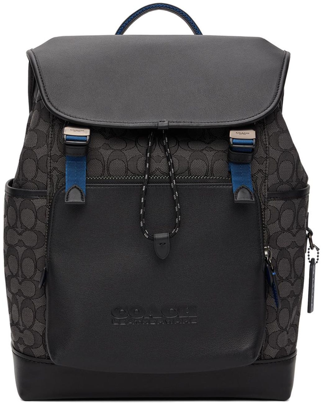 COACH Black Signature Jacquard League Flap Backpack for Men | Lyst