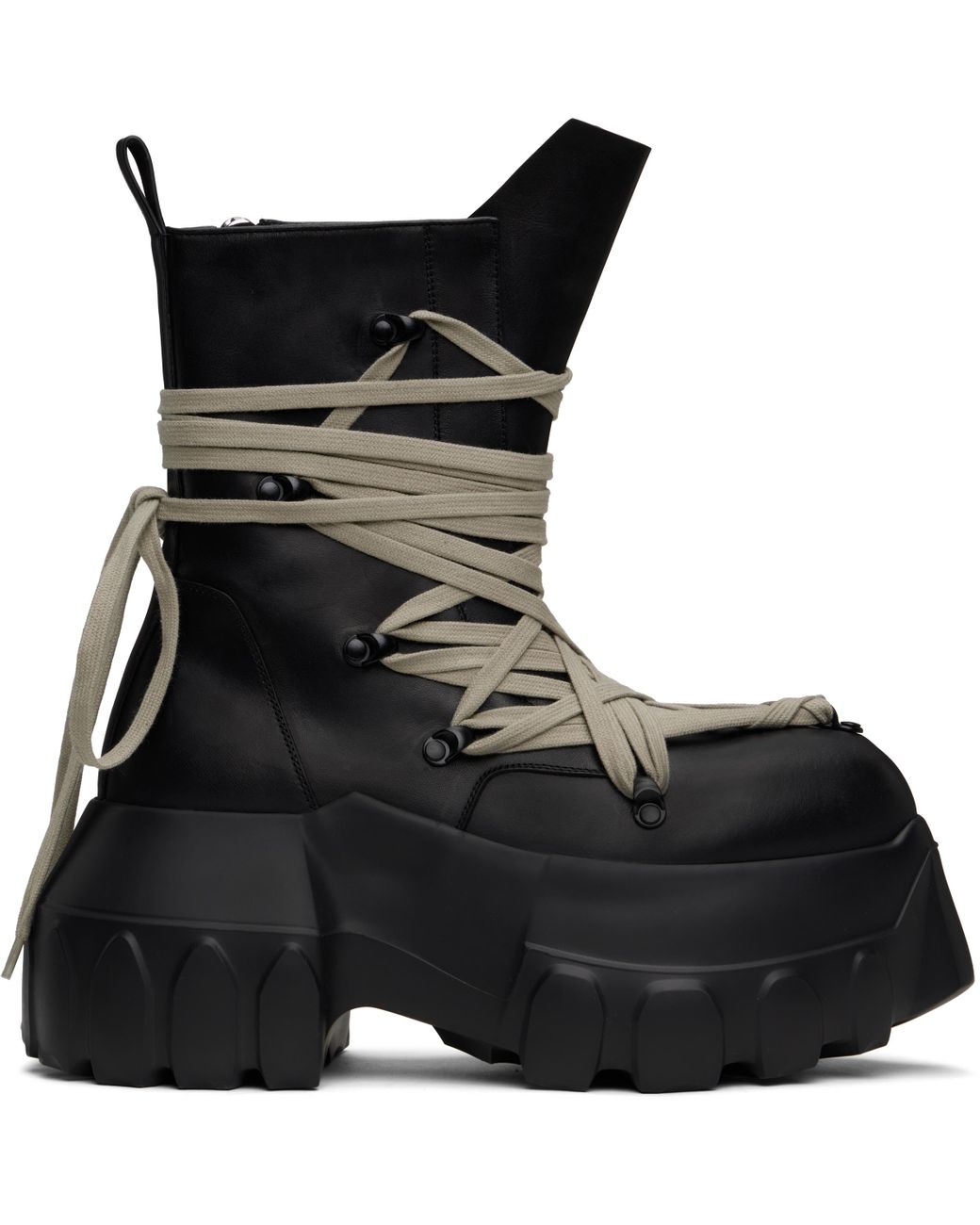 Rick Owens Hollywood Megalace Mega Tractor Boots in Black for Men | Lyst
