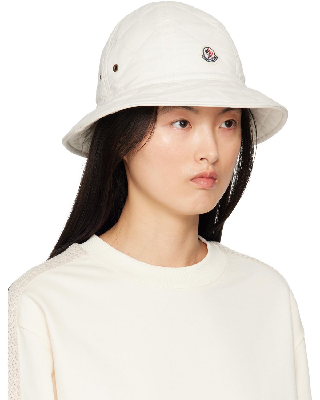 Moncler Off- Quilted Bucket Hat in Natural | Lyst