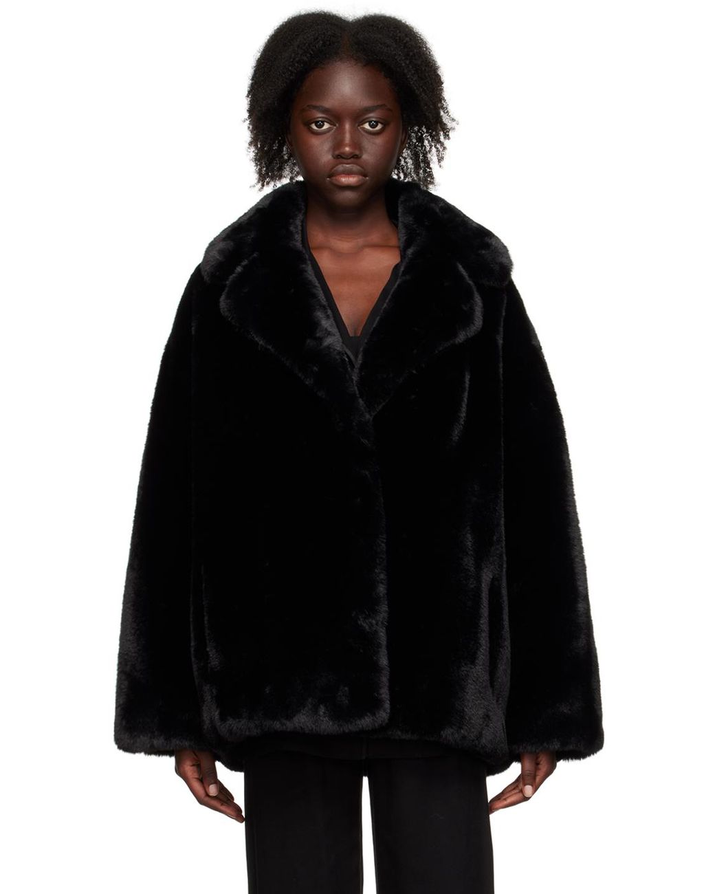 Stand Studio Savannah Faux-Fur Jacket in Black | Lyst