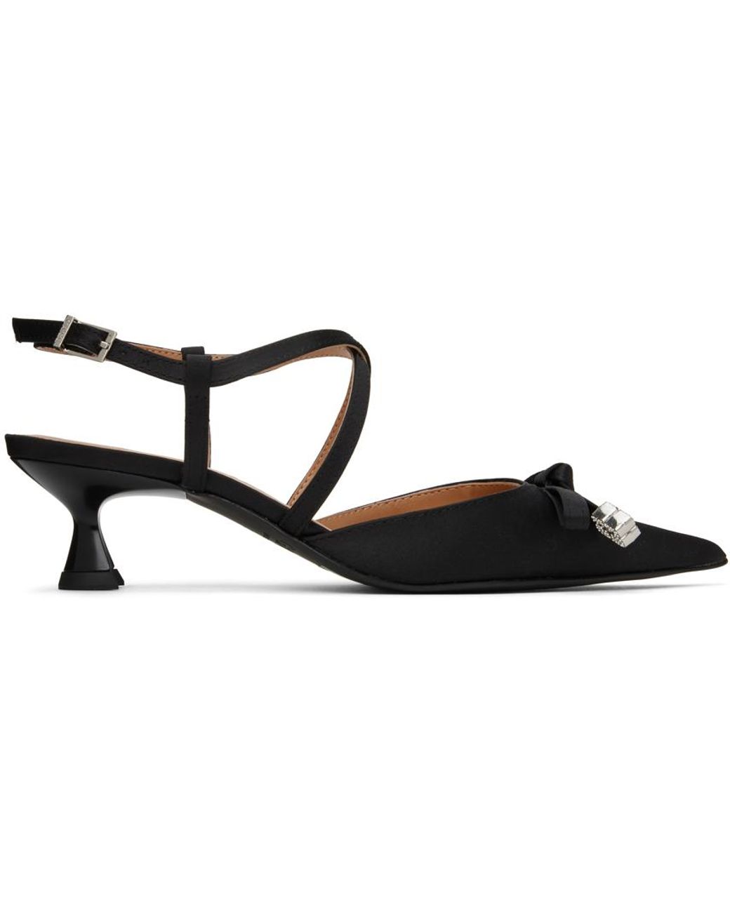 Ganni Black Satin Butterfly Bow Pumps | Lyst