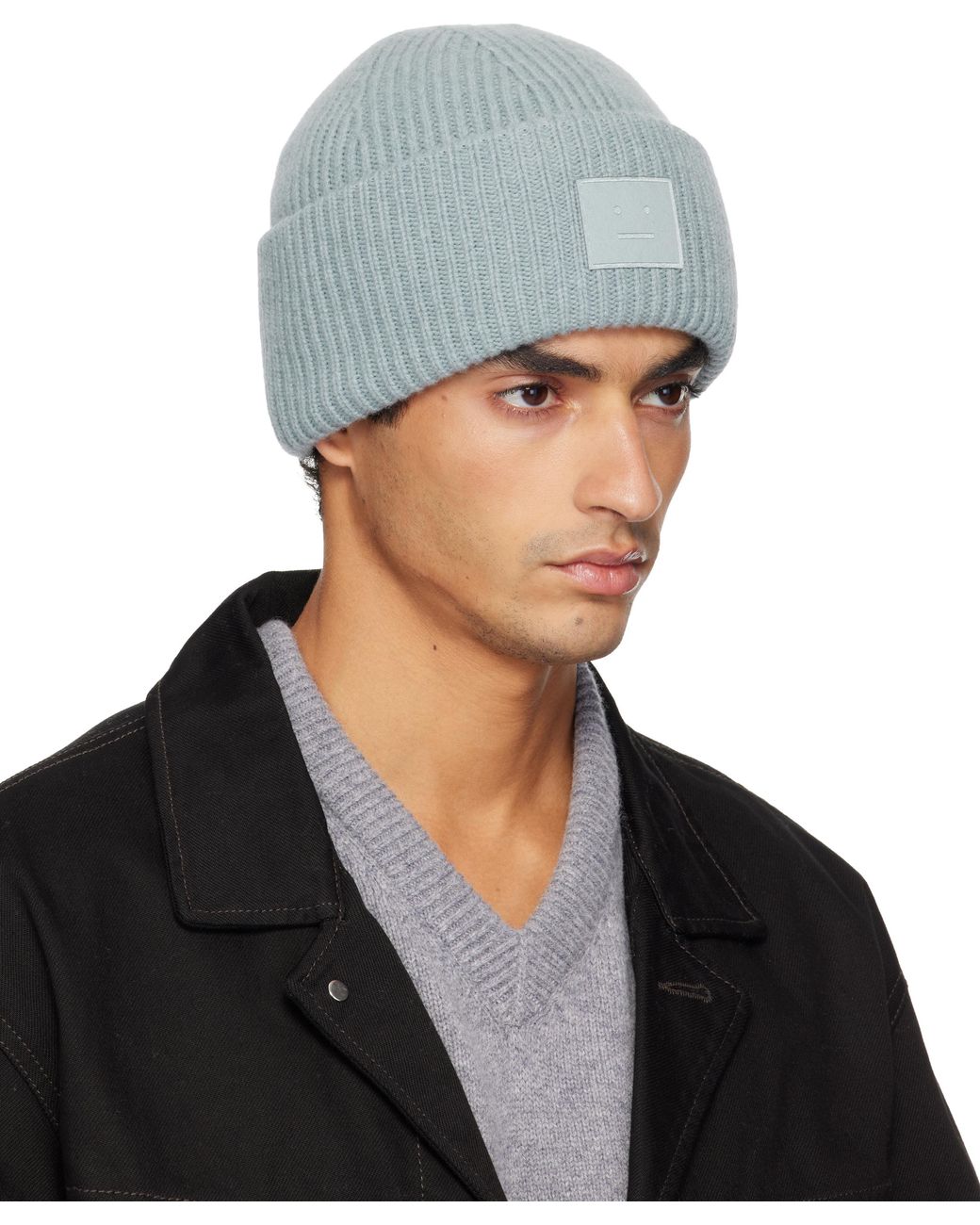 Acne Studios Ribbed Face Logo Beanie in Black for Men | Lyst UK