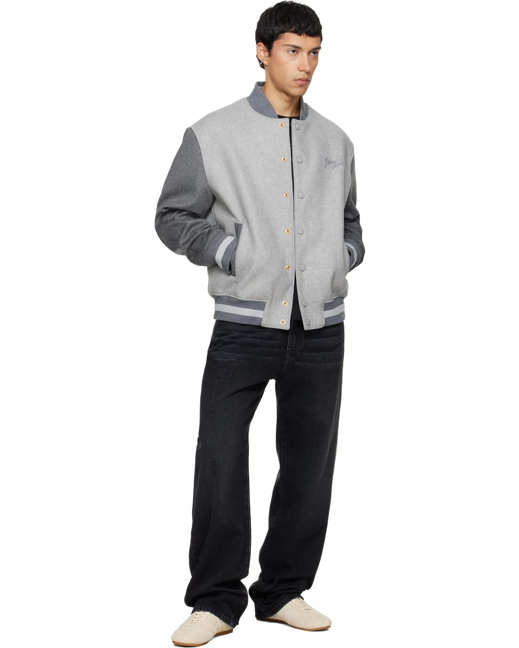 Balmain Wool & Cashmere Varsity Bomber Jacket in Grey for Men | Lyst UK