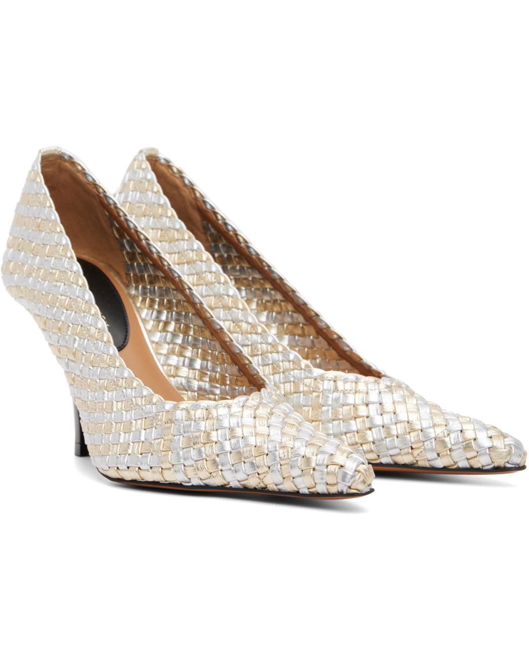 Stella McCartney Elsa Woven Metallic Heels in Black | Lyst