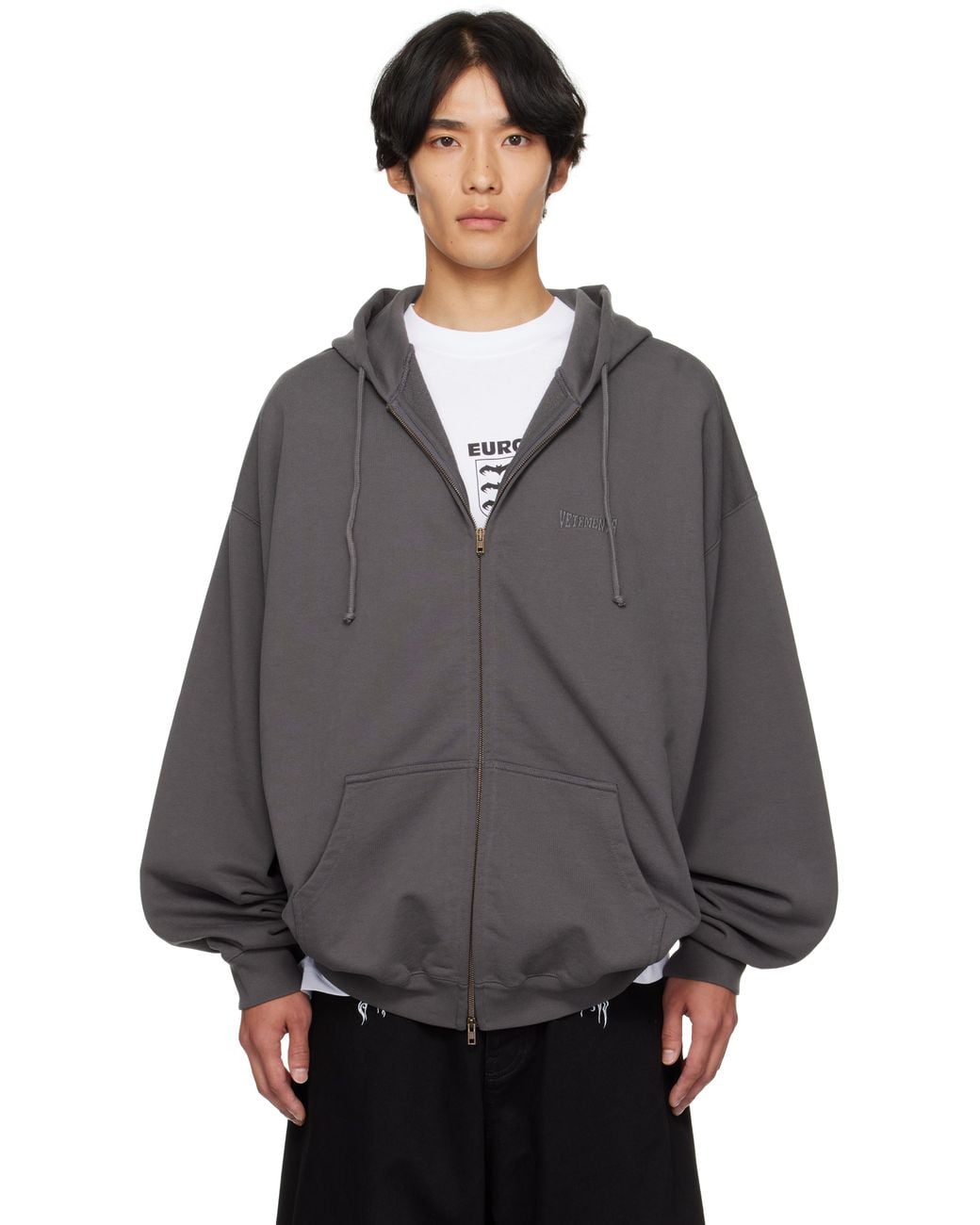 Vetements Boxing Logo Oversized Zip-Up Hoodie in Gray for Men | Lyst