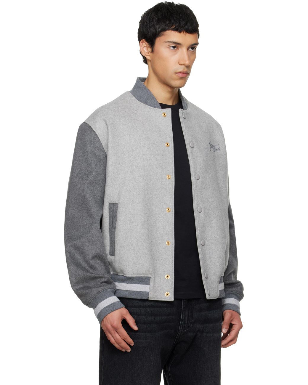 Balmain Wool & Cashmere Varsity Bomber Jacket in Grey for Men | Lyst UK