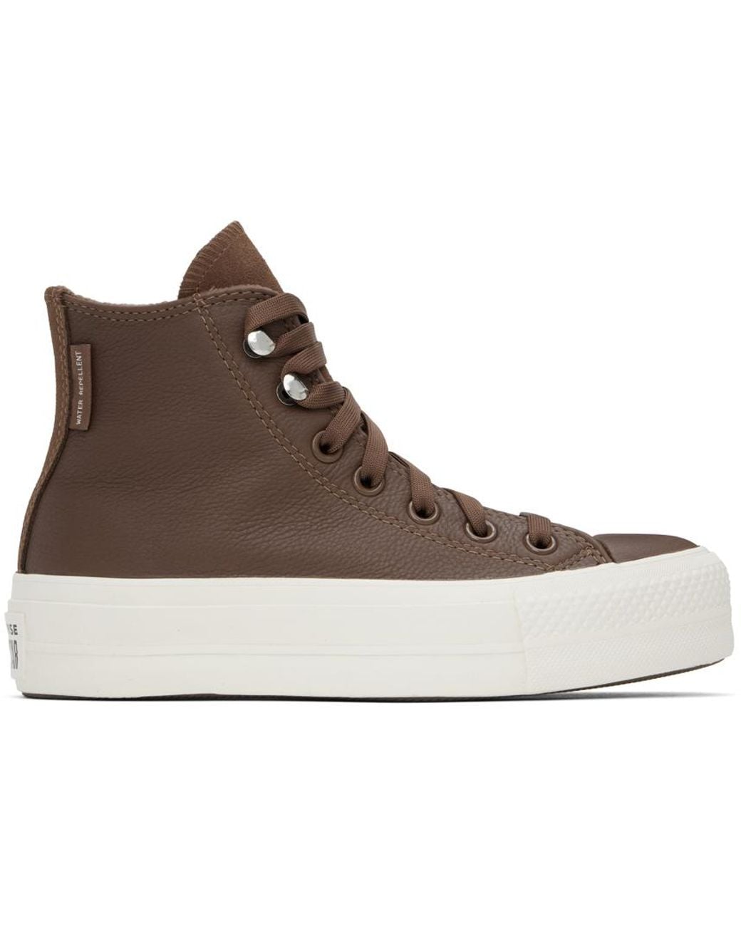 Converse Water-Repellent High-Top Leather Platform Sneakers in Brown | Lyst