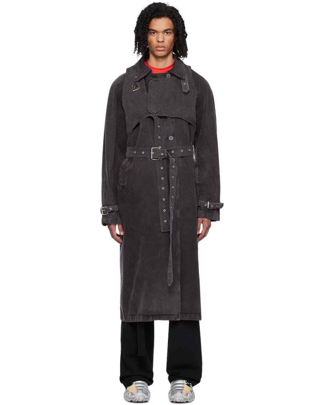 OTTOLINGER Belted Denim Trench Coat in Black for Men | Lyst UK