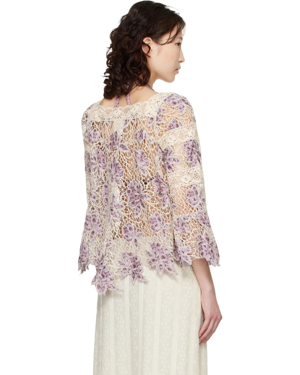 Anna Sui Off- Medallion Floral Lace Tie Blouse in Natural | Lyst