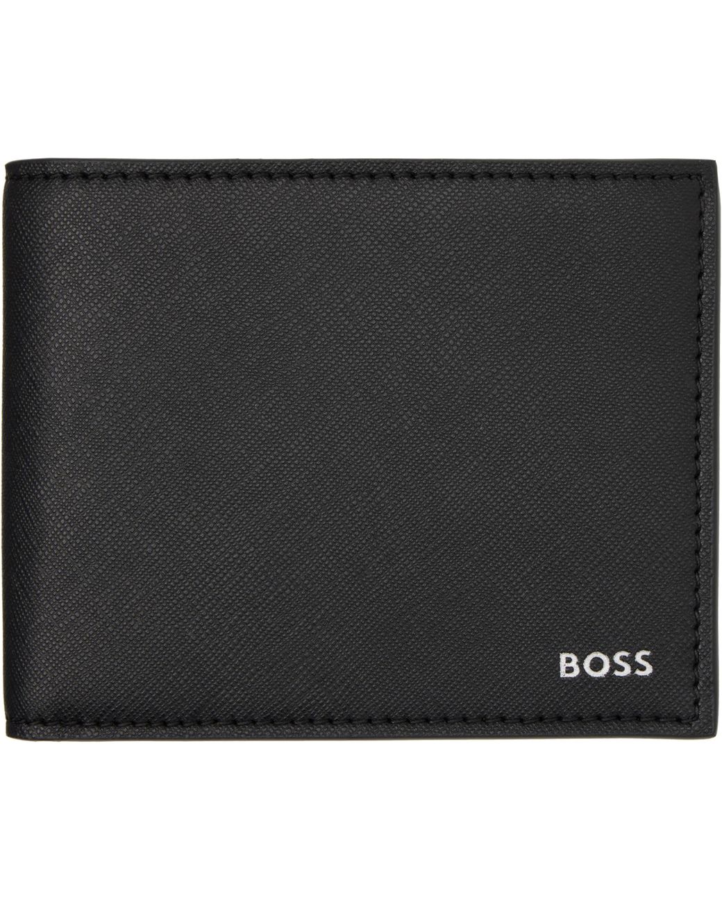 BOSS Saffiano Leather Trifold Wallet in Black for Men | Lyst UK