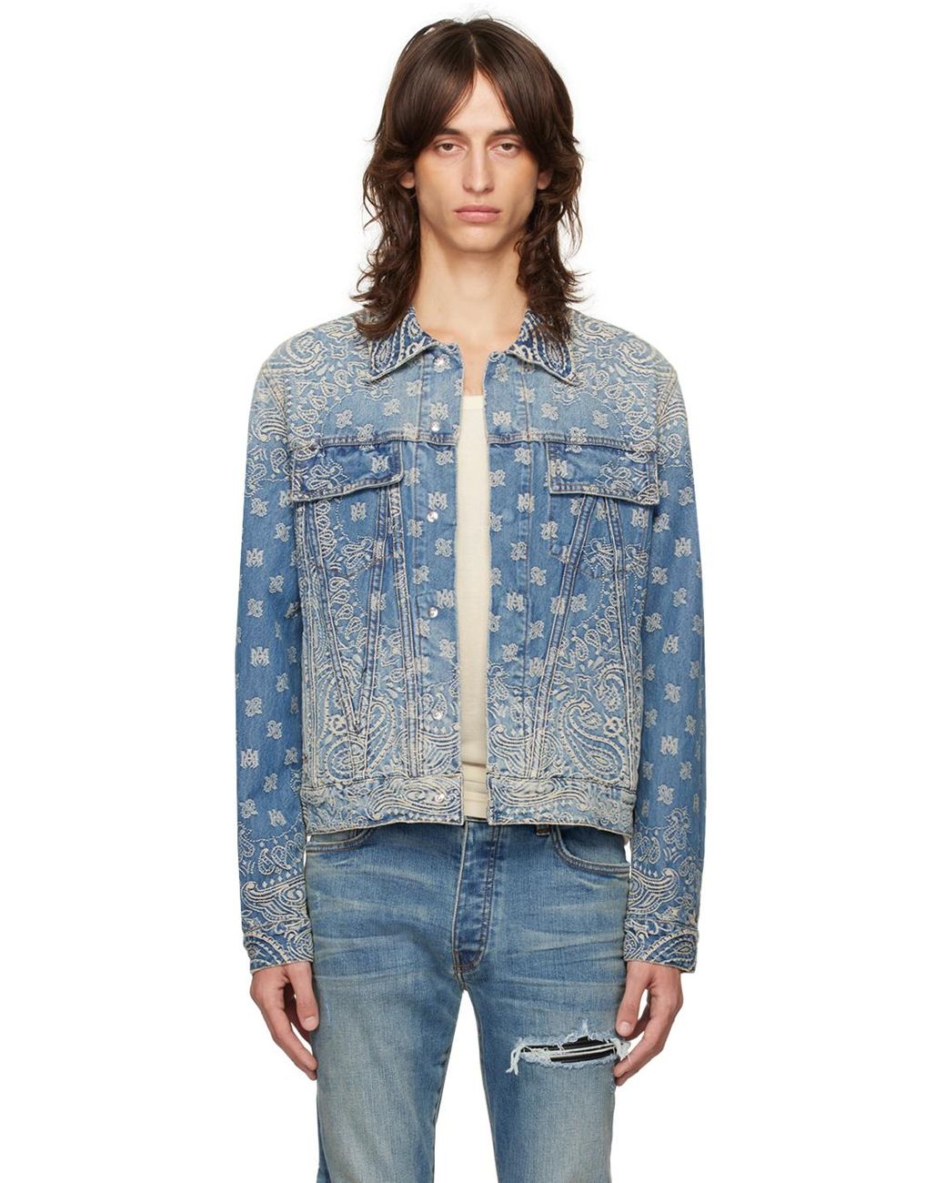 Amiri Bandana Jacquard Ma Denim Jacket in Black for Men | Lyst UK