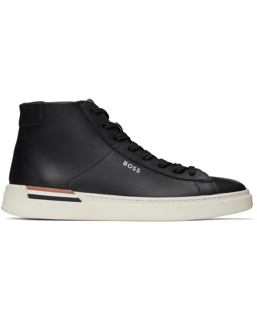 BOSS Clint Smooth Leather High-top Sneakers in Black for Men | Lyst UK
