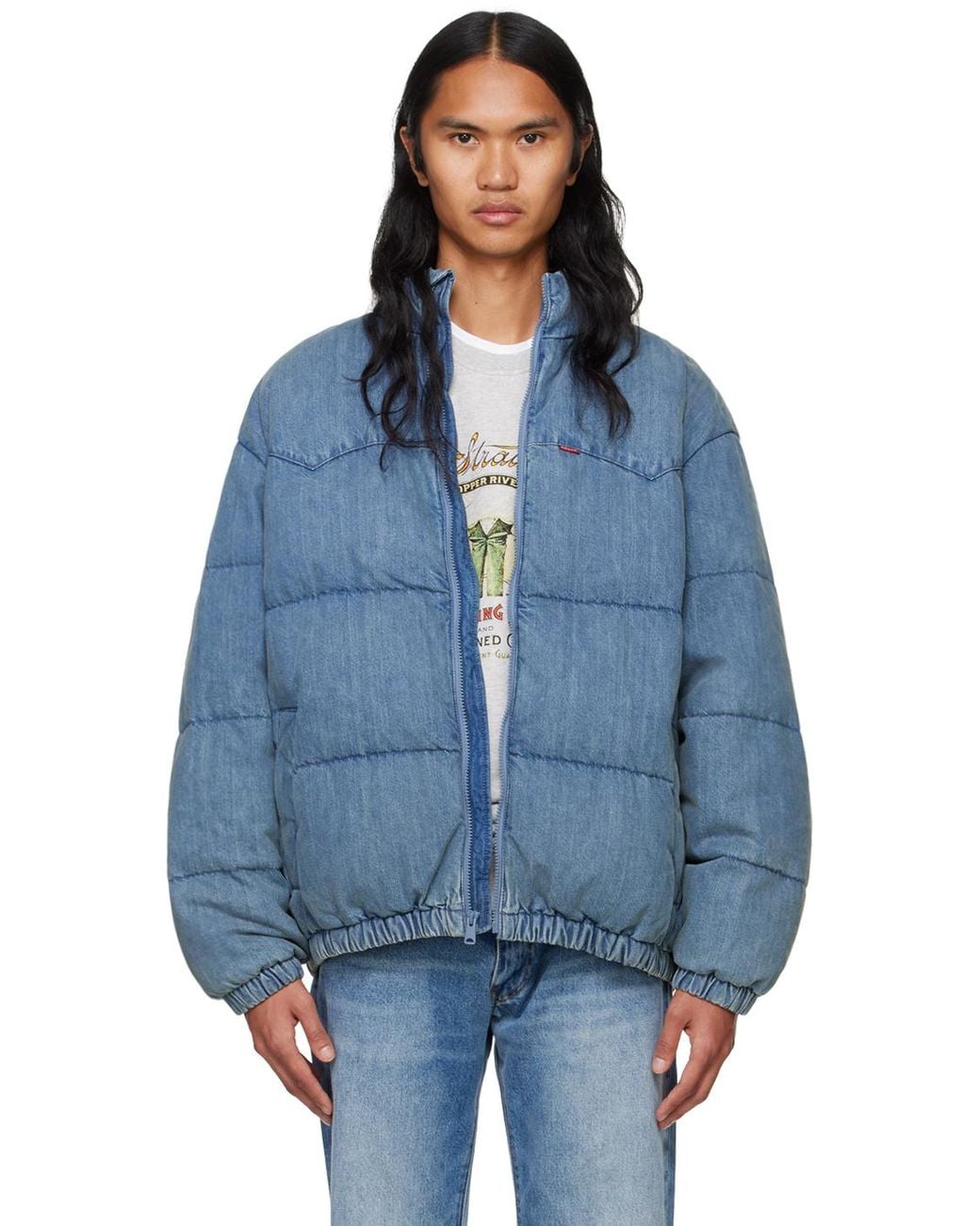 Levi's Quilted Denim Down Puffer Jacket in Blue for Men | Lyst
