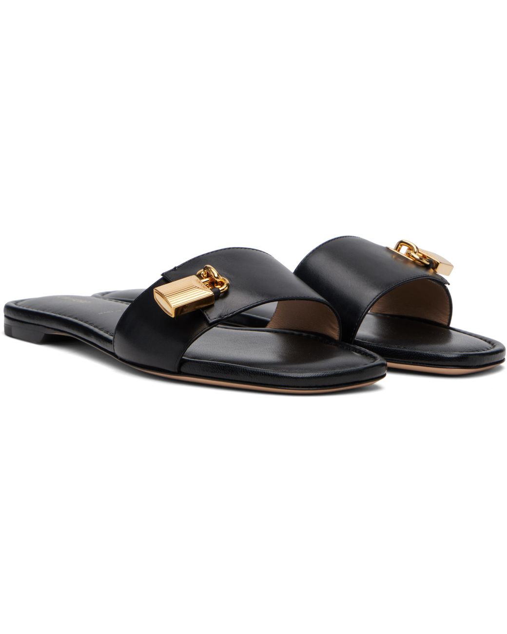 Tom Ford Leather Padlock Slides in Black | Lyst
