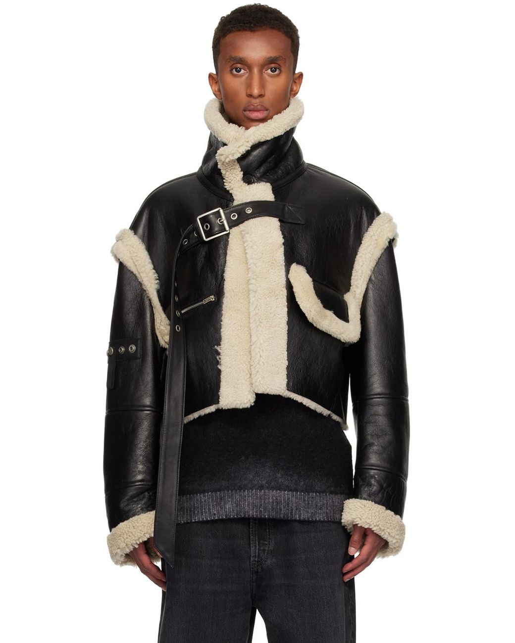 Acne Studios Buckle Shearling Jacket in Black for Men | Lyst