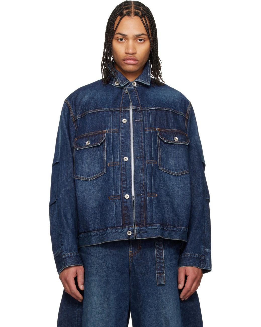 Sacai Faded Denim Jacket in Blue for Men | Lyst