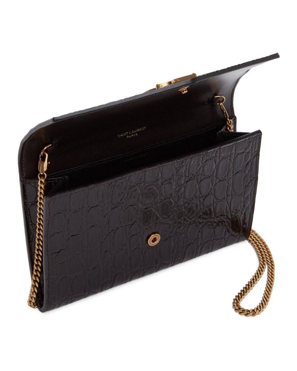 Brown Croc Uptown Chain Wallet Bag