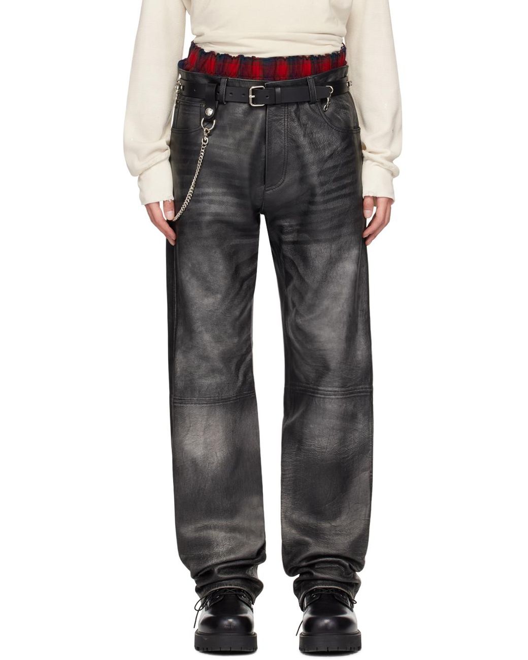424 Faded Leather Pants in Black for Men | Lyst