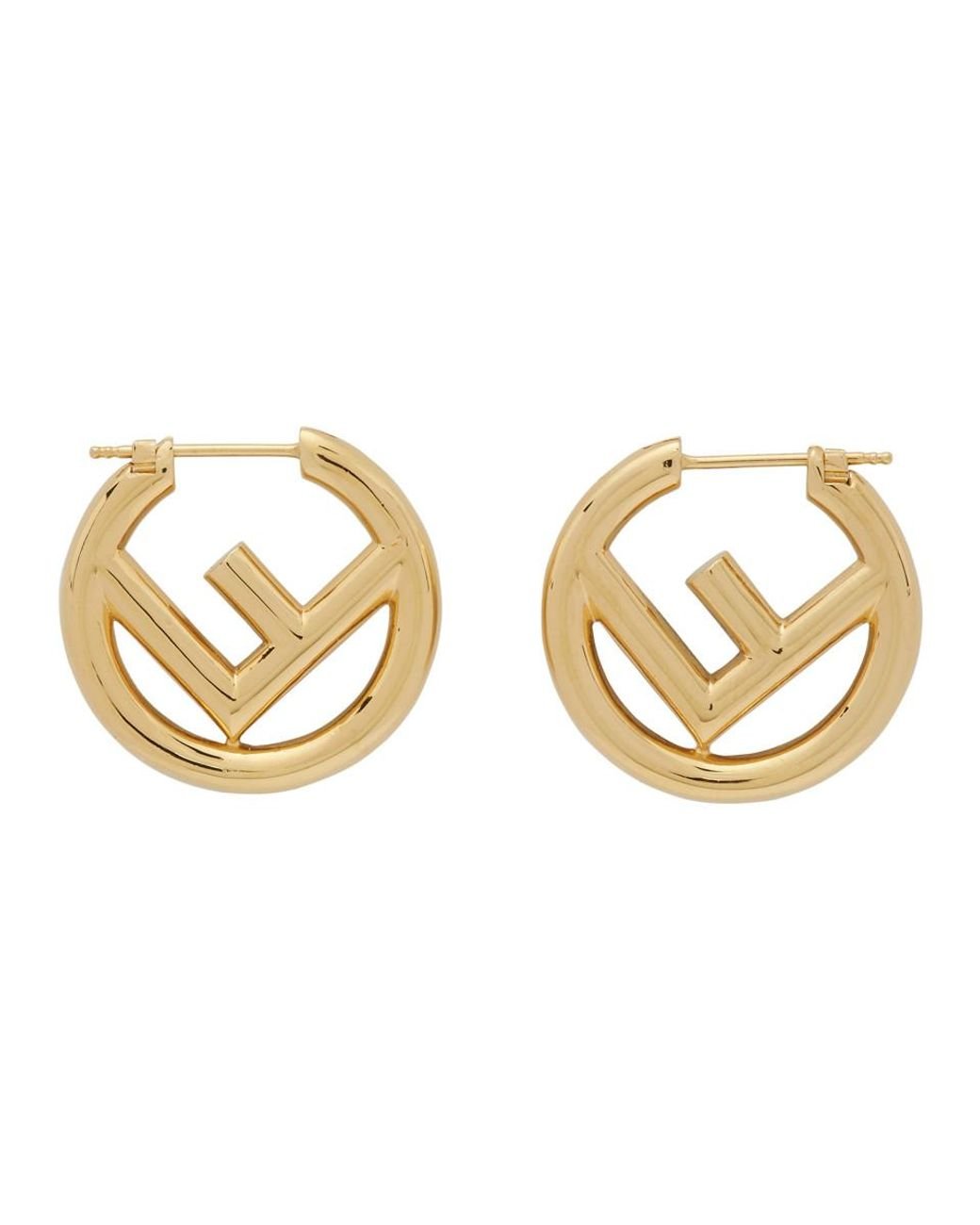 Fendi F-logo Large Hoop Earrings in Metallic | Lyst