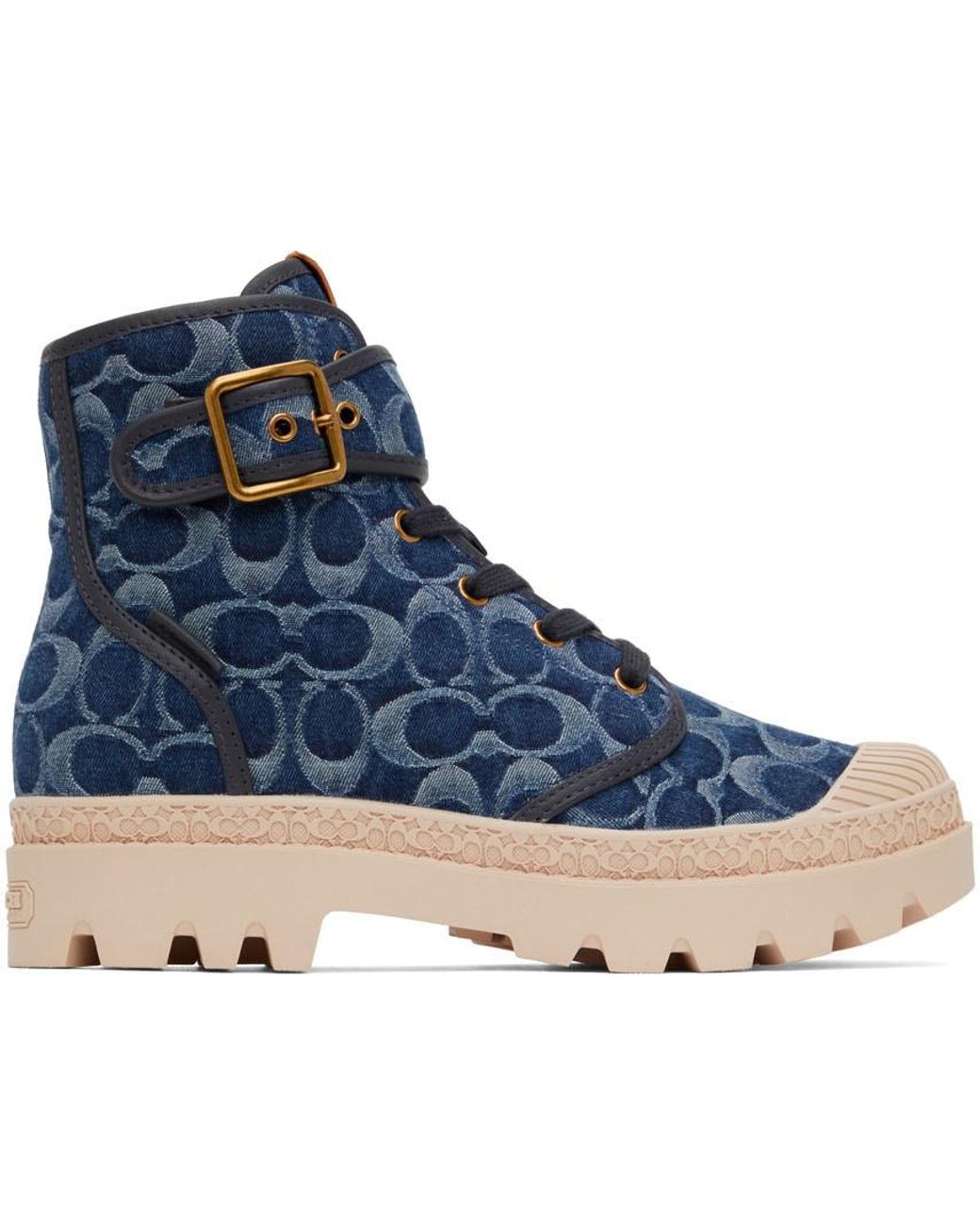 COACH Denim Blue Trooper Boots for Men | Lyst