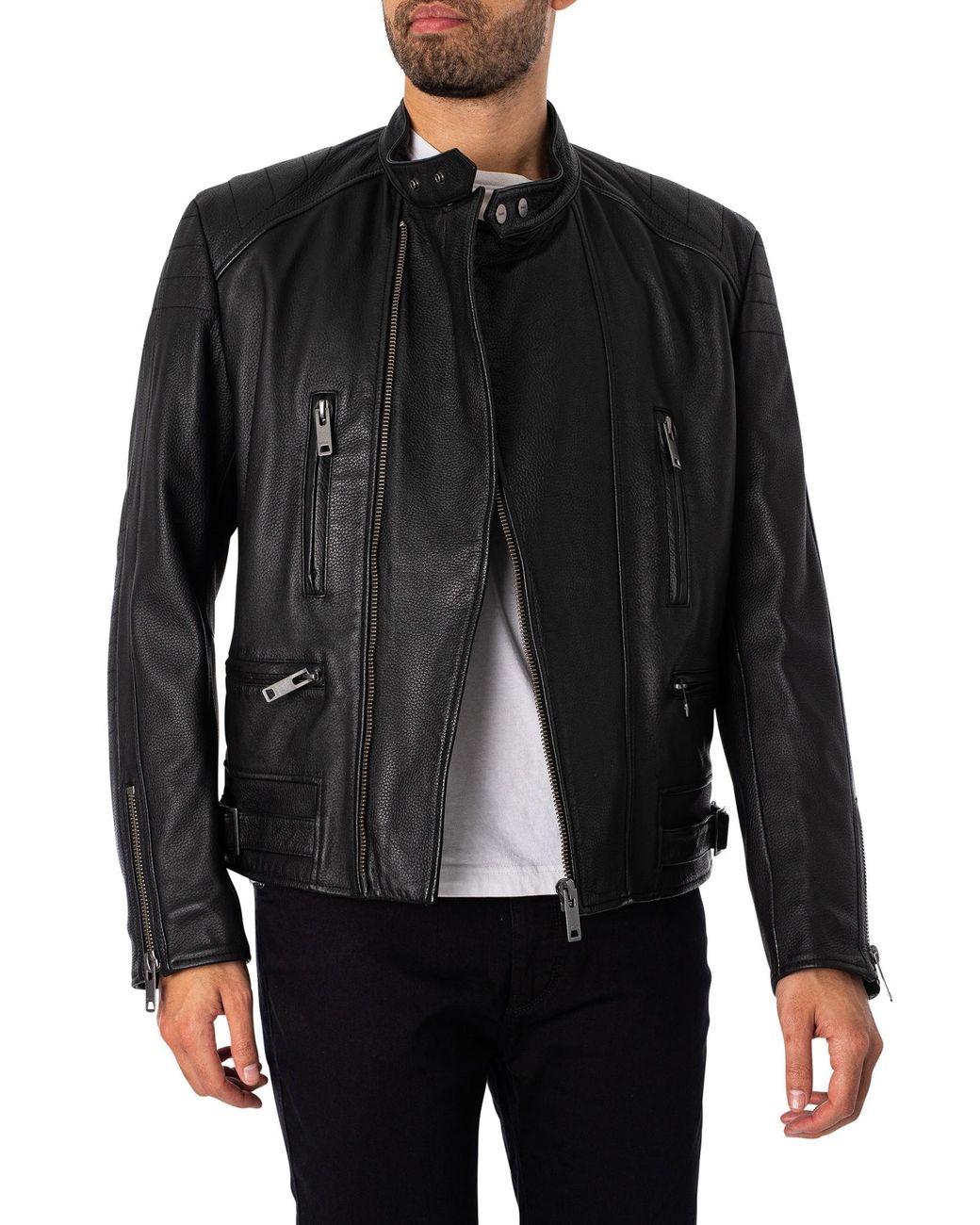 HUGO Lewis Leather Jacket in Black for Men | Lyst
