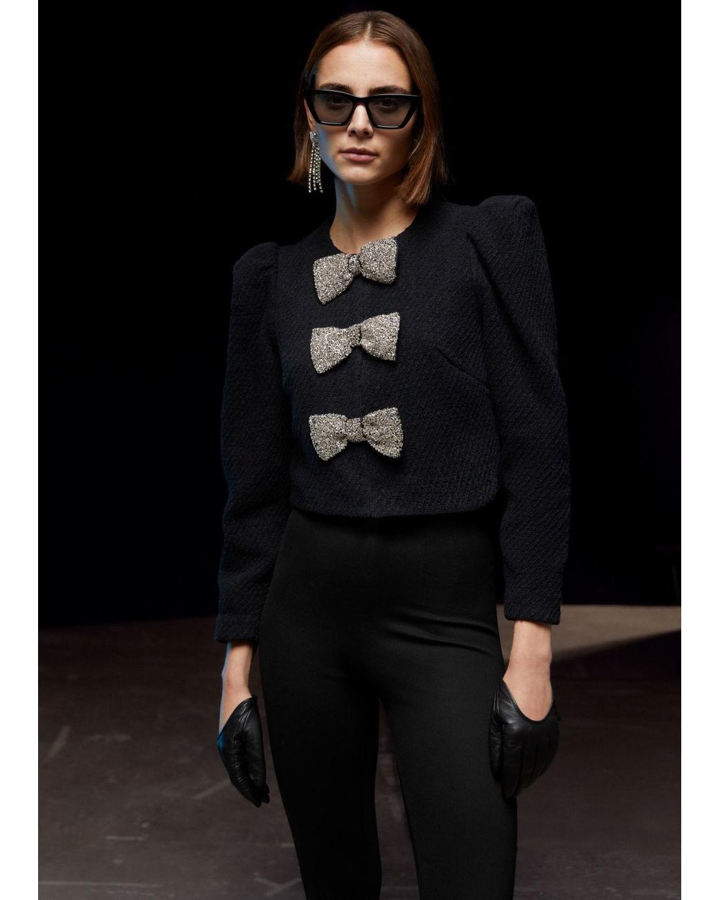 & Other Stories Sparkling-bow Tweed Jacket in Black | Lyst