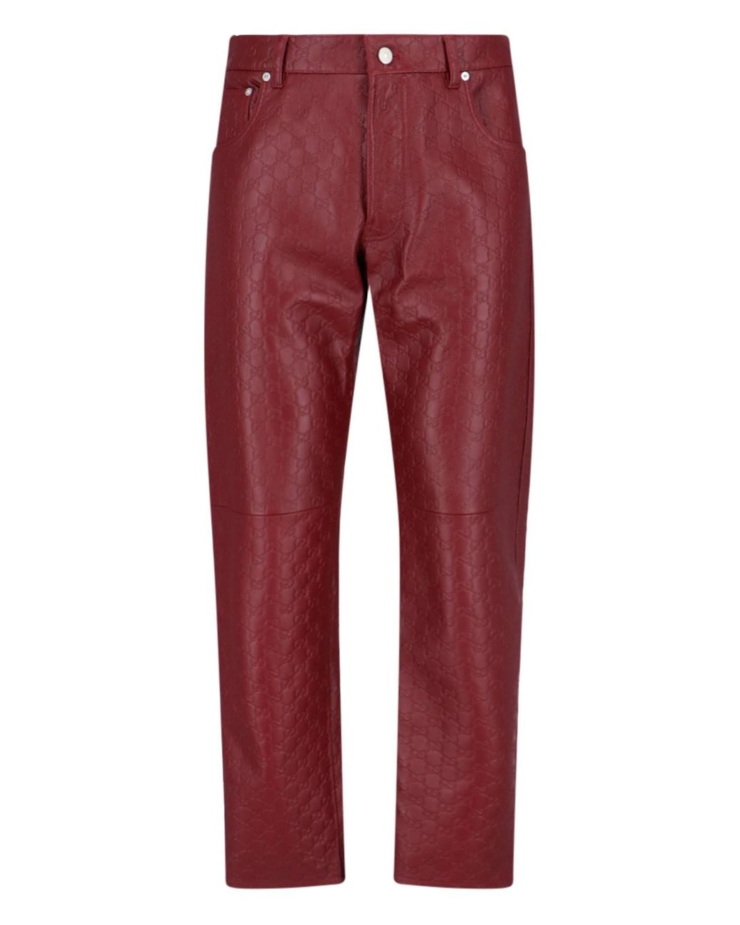 Gucci 'Gg' Leather Pants in Red for Men | Lyst